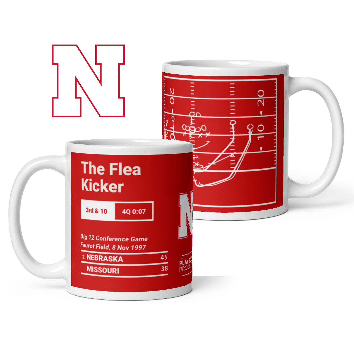 Nebraska Football Greatest Plays Mug: The Flea Kicker (1997) – Playbook
